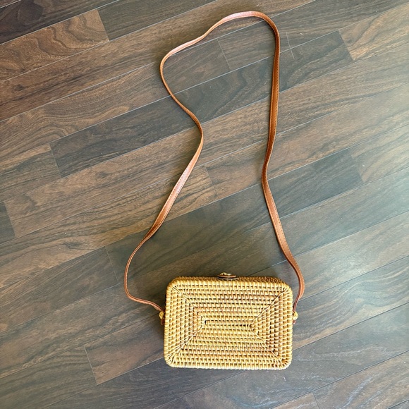 Bags | Woven Light Brown Hard Shell Crossbody Bag | Poshmark